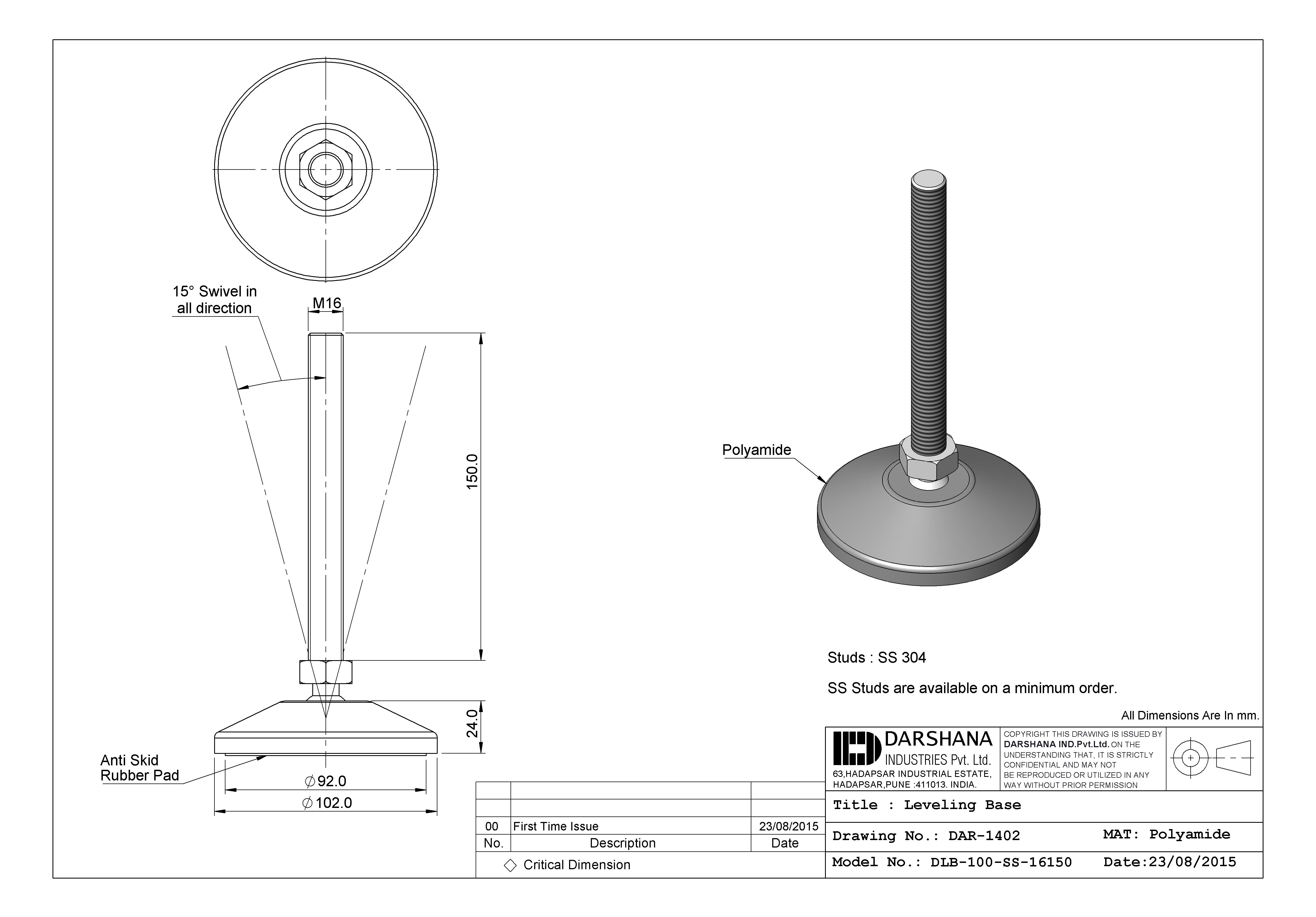Darshana industries Item No -DLB-100-SS-16150 - MAPA Engineering Company